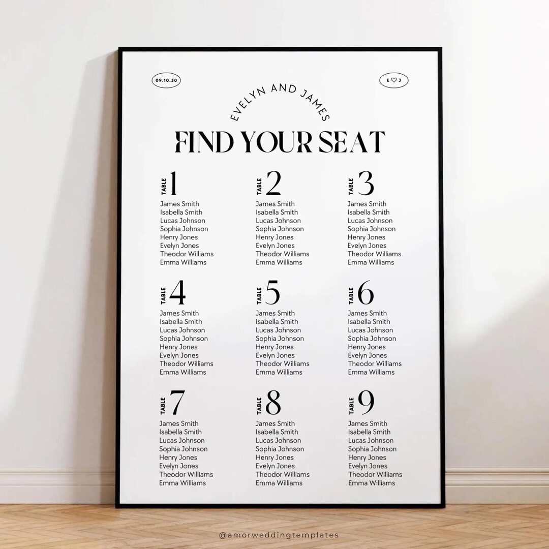 Wedding Table Seating Chart Template Large Seating Chart Sign Table ...