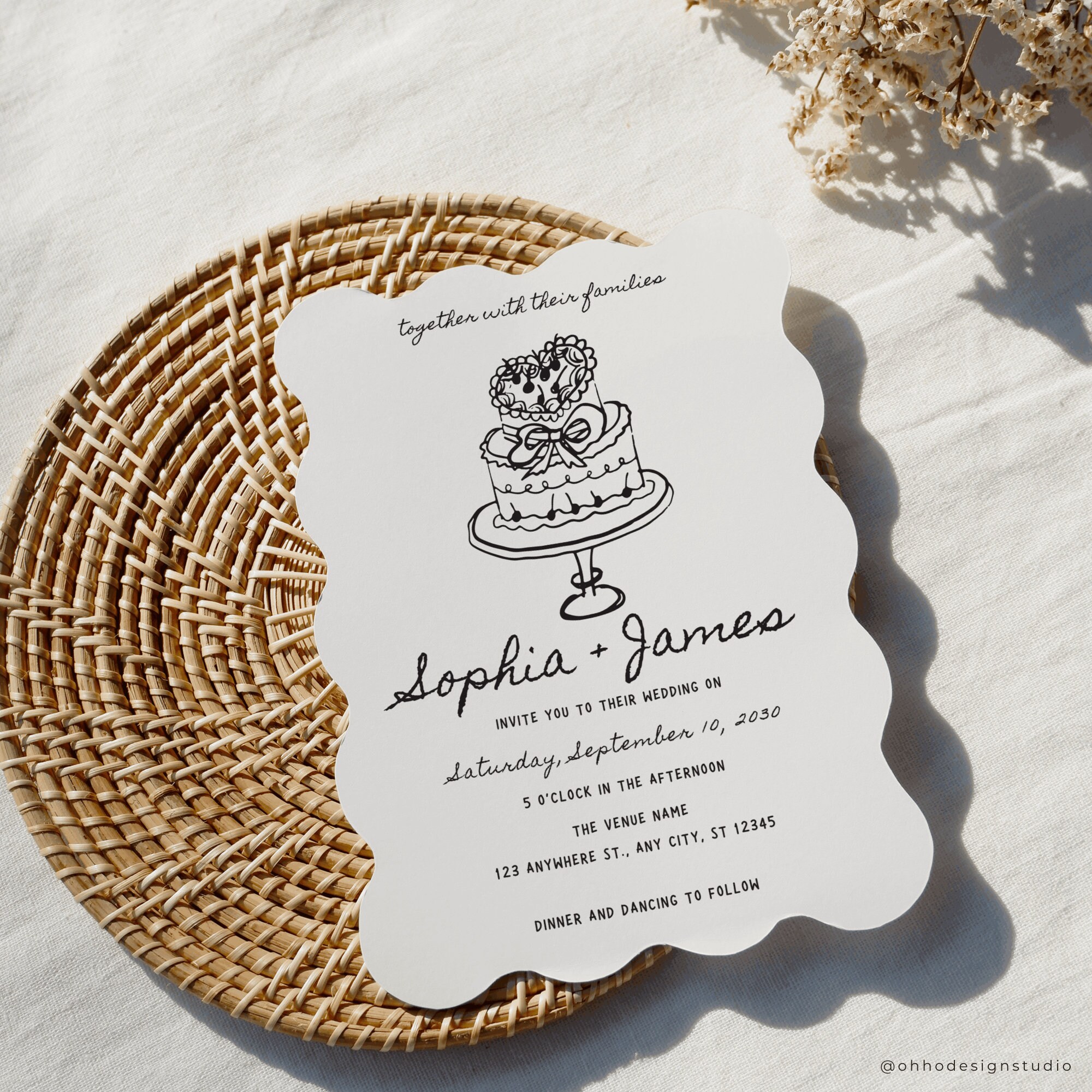 Wavy Hand Drawn Wedding Invitation Suite, Handwritten Wedding Invite ...