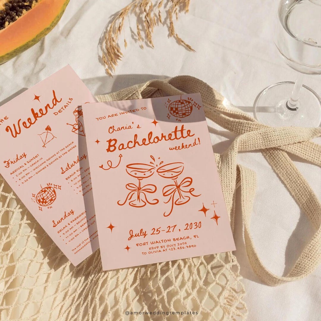 Hand Drawn Bachelorette Party Weekend Invitation Template Margs and ...