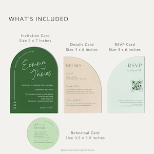 Arch Wedding Invitation Template Set: Minimalist Green Design (canva ...