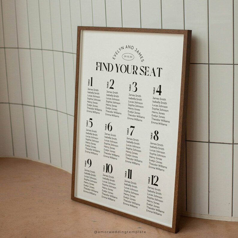 Wedding Table Seating Chart Template, Editable Wedding Seating Chart ...