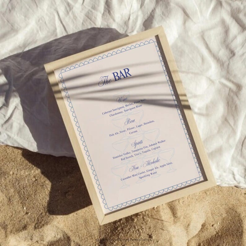 Champagne Bar Menu Sign Template Modern Wedding Drink Menu Printable ...