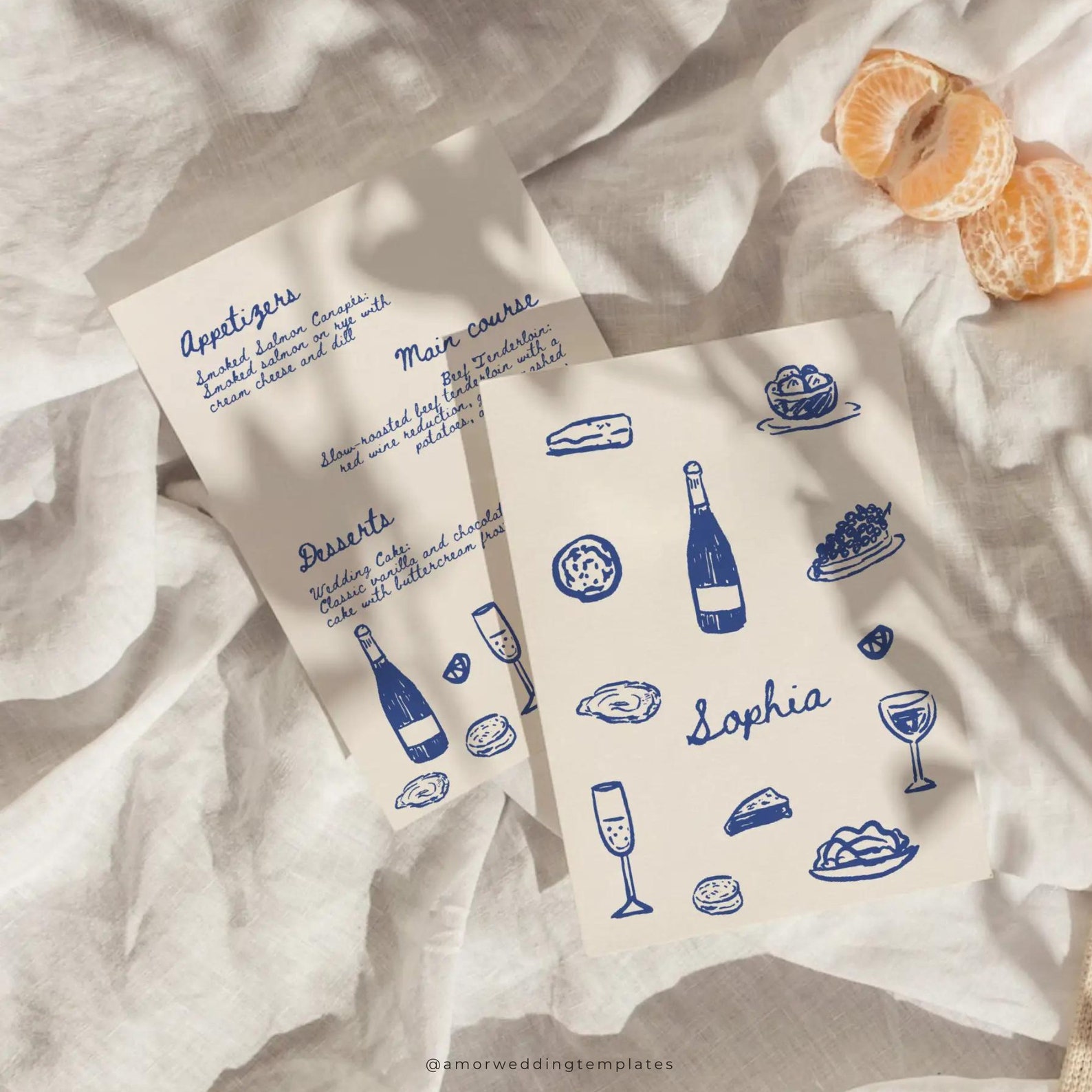 Hand-drawn Wedding Menu Template Simple Reception Menu Cards ...