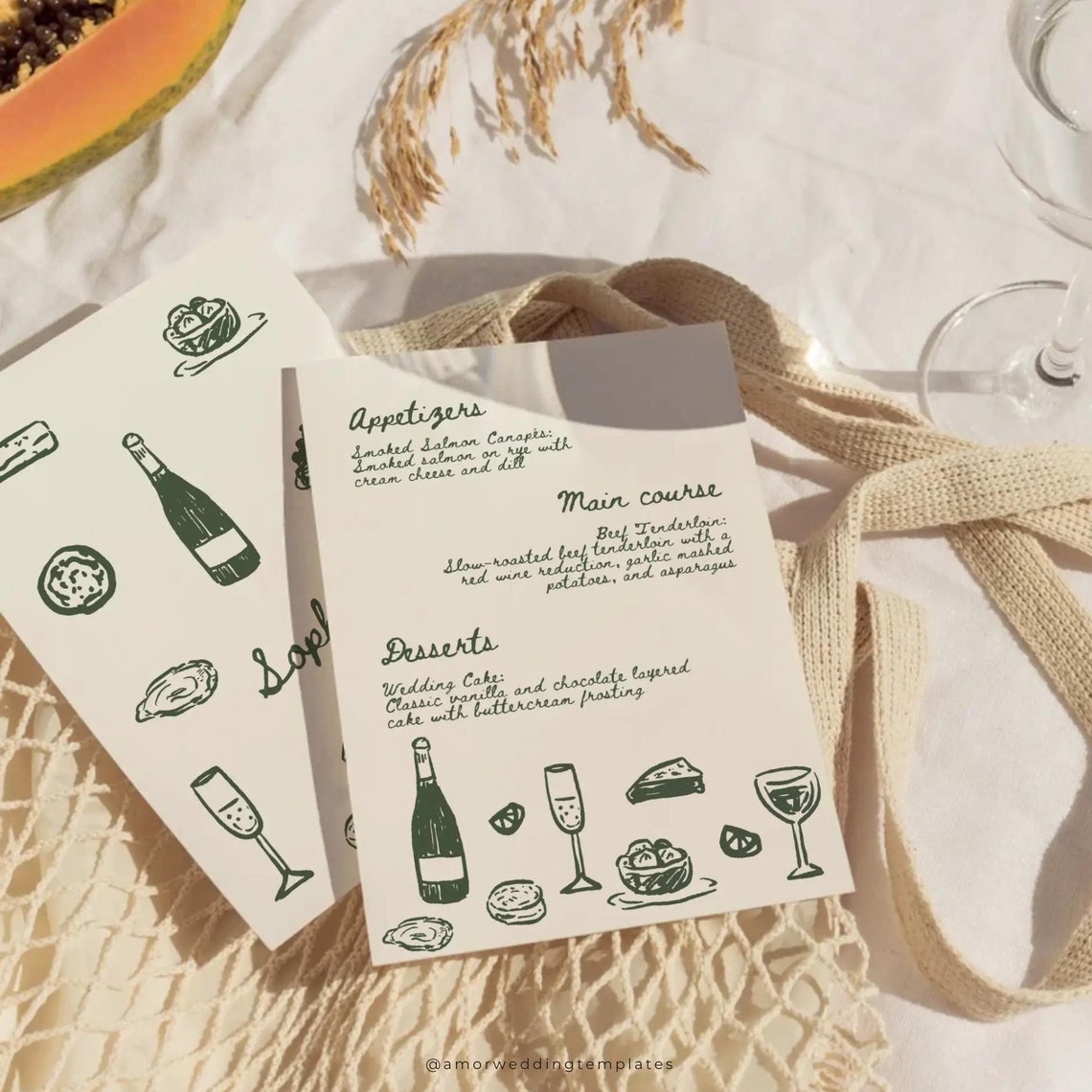 Hand-drawn Wedding Menu Template Simple Reception Menu Cards ...