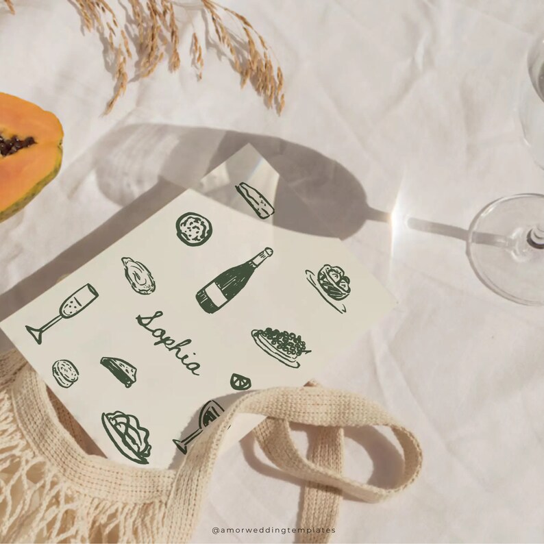 Hand-drawn Wedding Menu Template Simple Reception Menu Cards ...