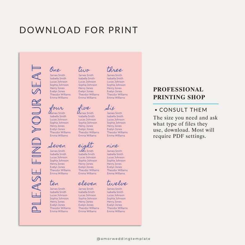 Reception Seating Chart Template Wedding Seating Chart Printable Frame ...