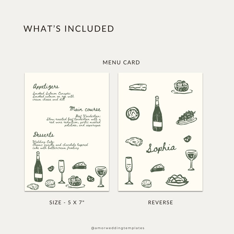 Hand-drawn Wedding Menu Template Simple Reception Menu Cards ...