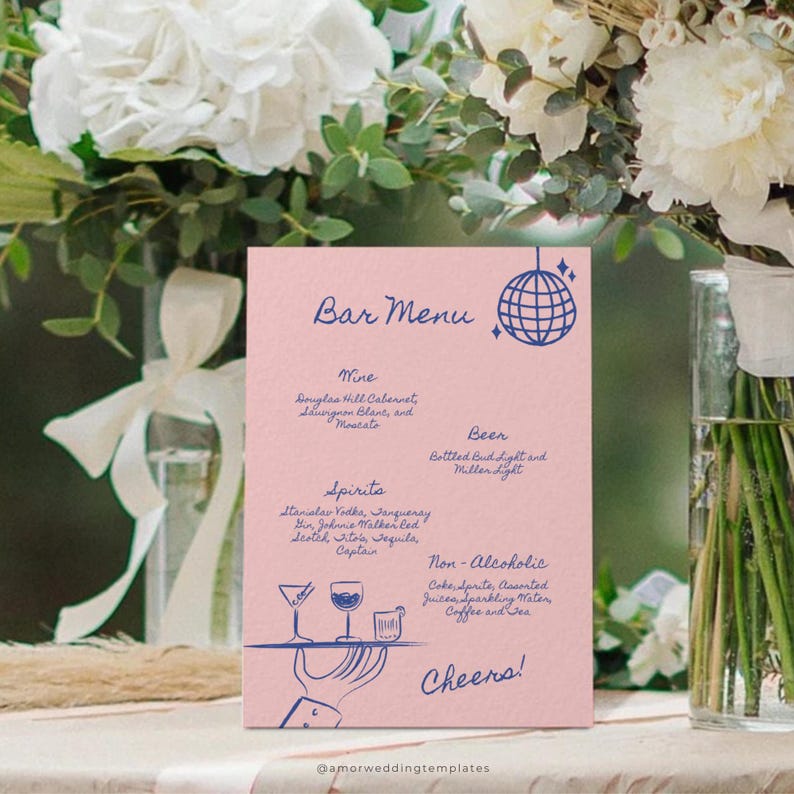 Whimsical Wedding Bar Menu Template: Funky Drinks Sign (digital ...