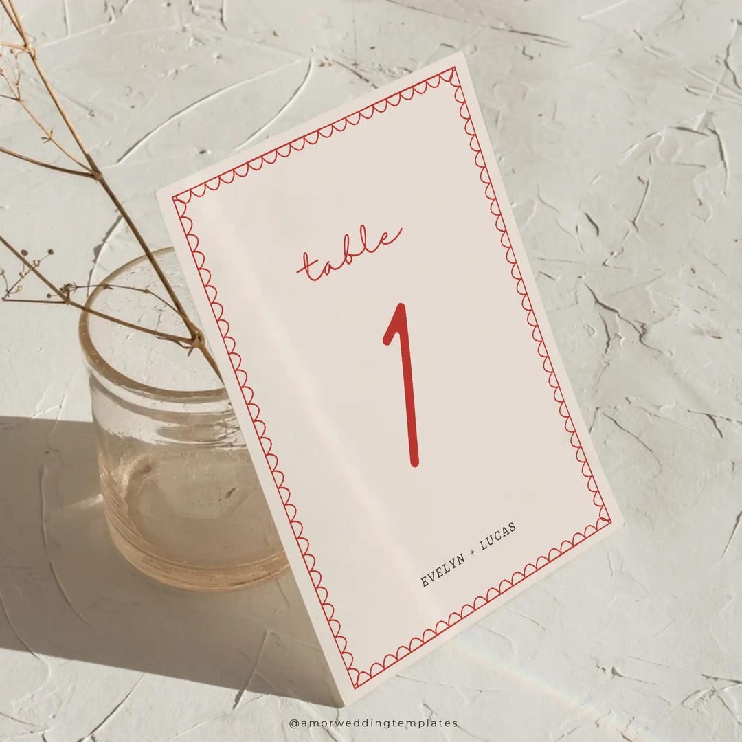 Handwritten Table Number Template Fun Wavy Border Table Number Wedding ...