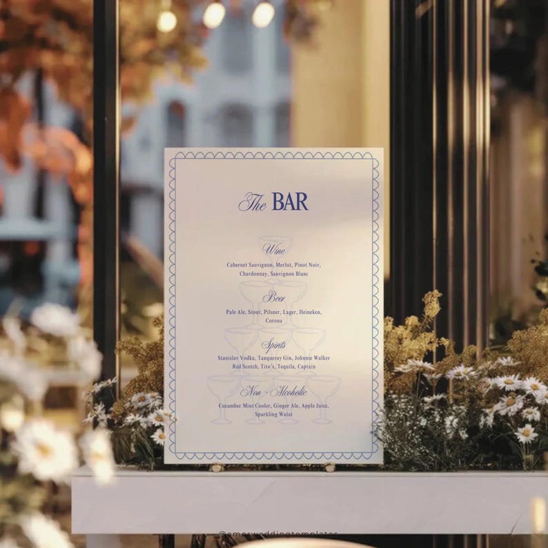 Champagne Bar Menu Sign Template Modern Wedding Drink Menu Printable ...