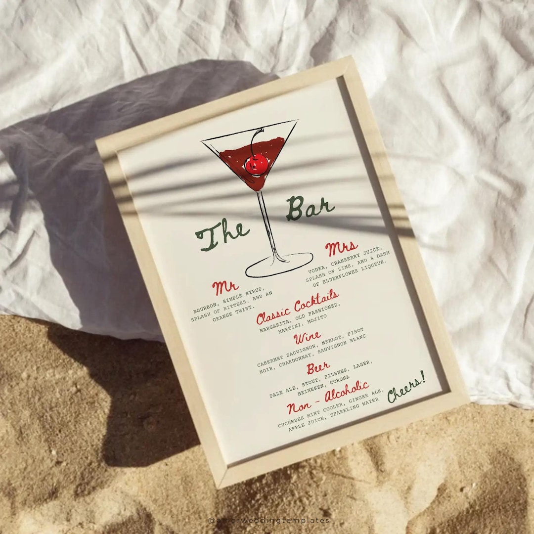 Hand Drawn Wedding Bar Menu Editable Template Drink Menu Wedding ...