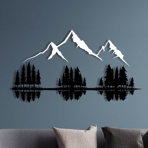 Metal Mountain Wall Decor, Large Wall Art Mountain, Forest and Mountain ...