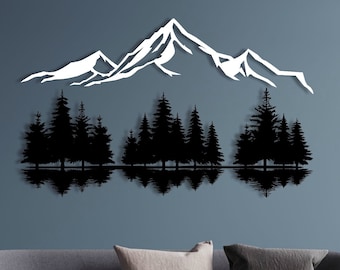 Metal Mountain Wall Decor, Large Wall Art Mountain, Forest and Mountain ...