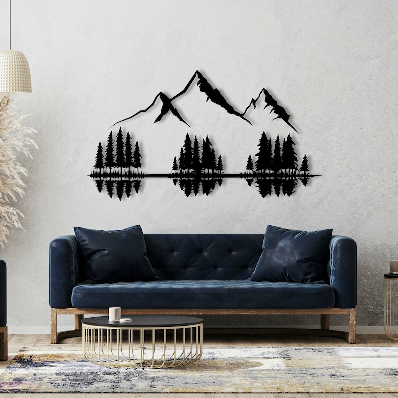 Metal Mountain Wall Decor, Large Wall Art Mountain, Forest and Mountain ...