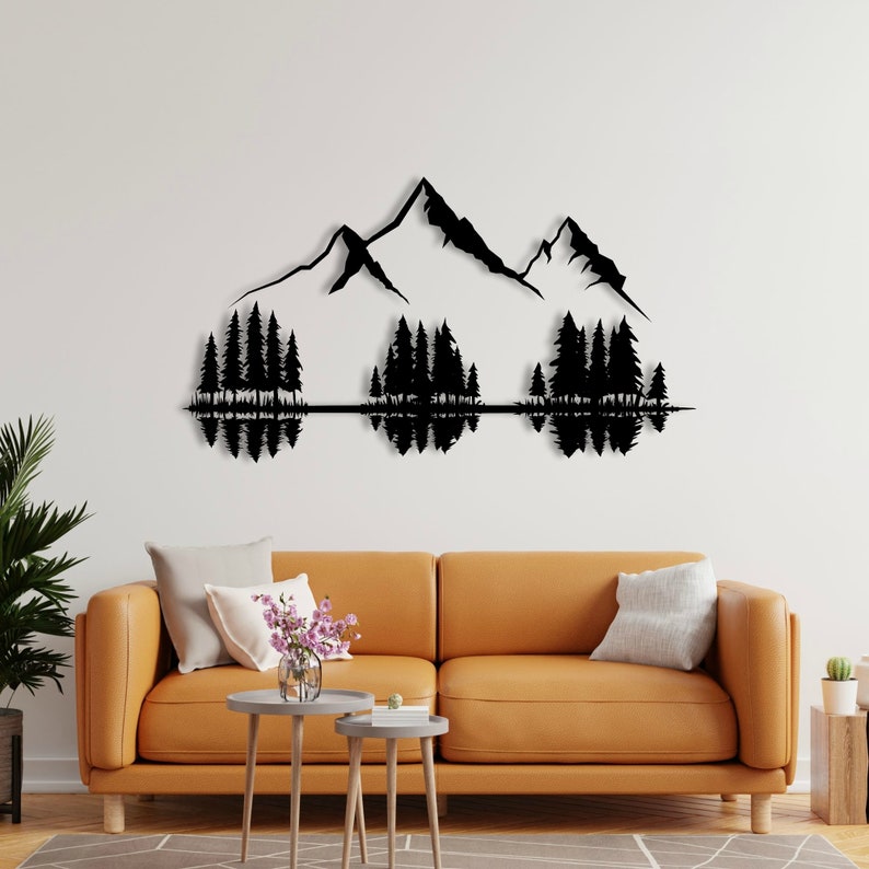 Metal Mountain Wall Decor, Large Wall Art Mountain, Forest and Mountain ...