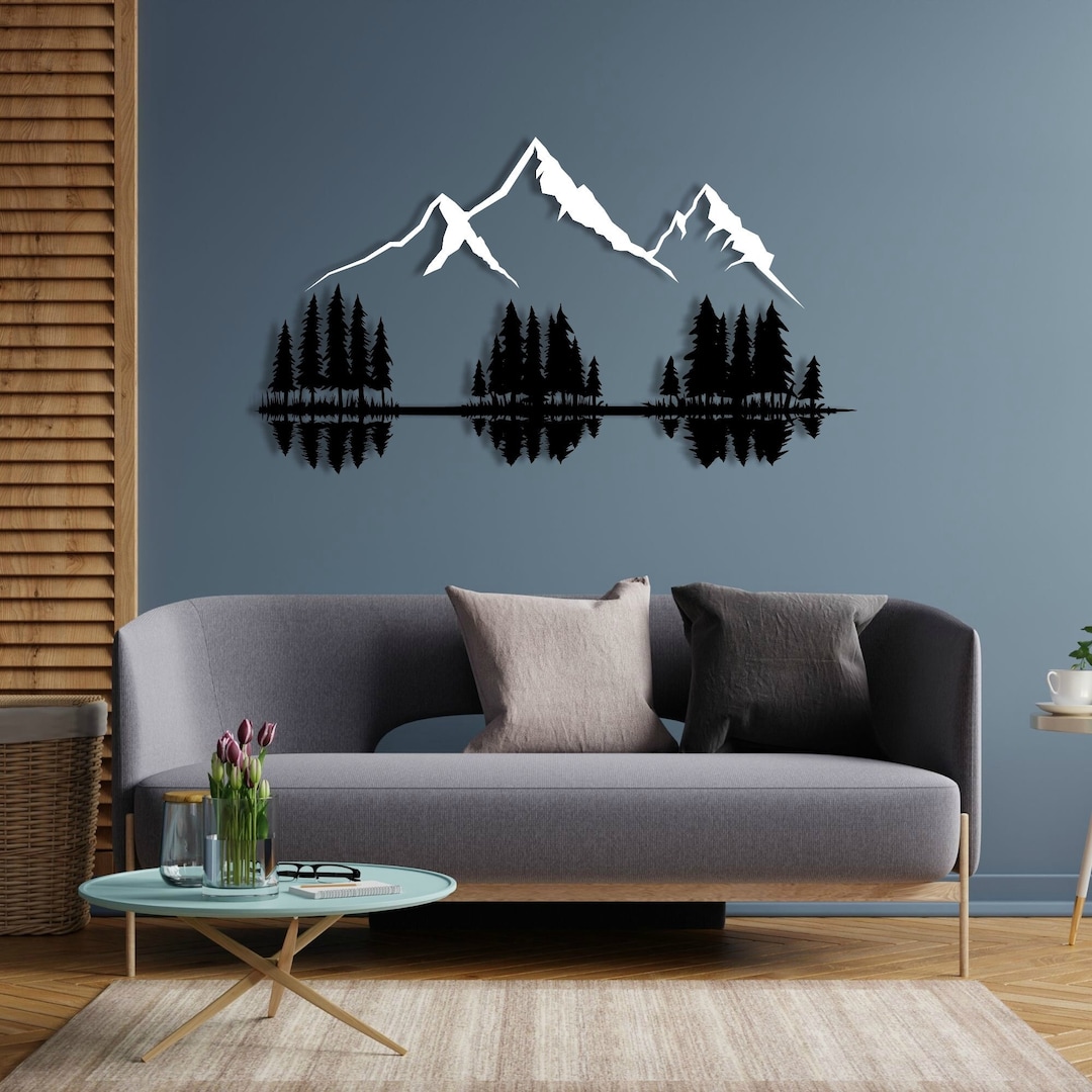 Metal Mountain Wall Decor, Large Wall Art Mountain, Forest and Mountain ...