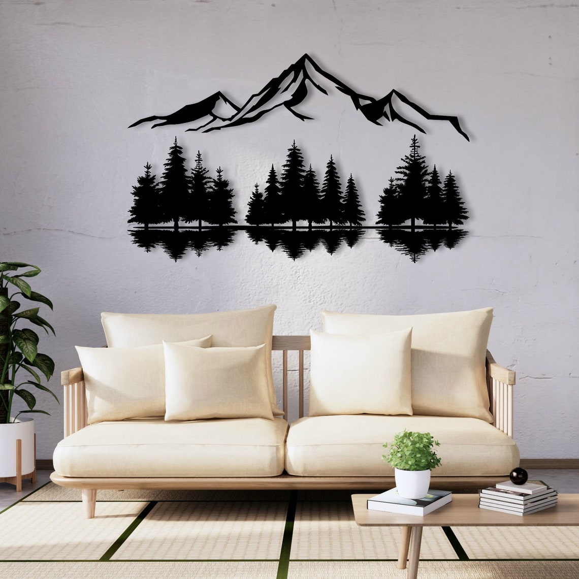 Metal Mountain Wall Decor, Large Wall Art Mountain, Forest and Mountain ...