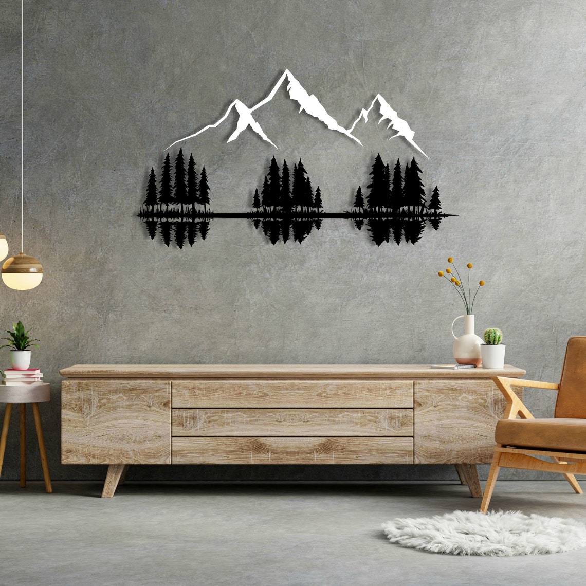 Metal Mountain Wall Decor, Large Wall Art Mountain, Forest and Mountain ...