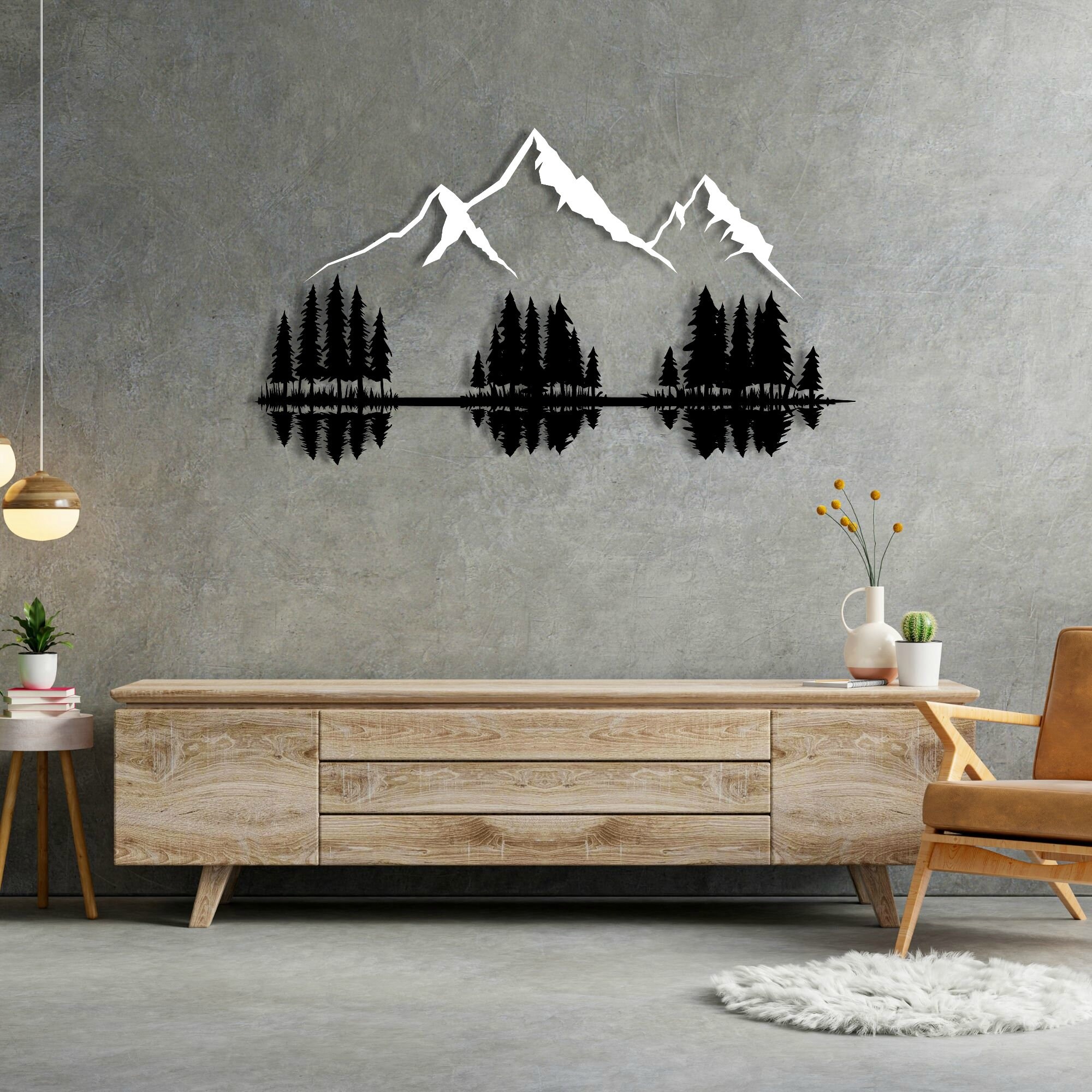 Metal Mountain Wall Decor, Large Wall Art Mountain, Forest and Mountain ...