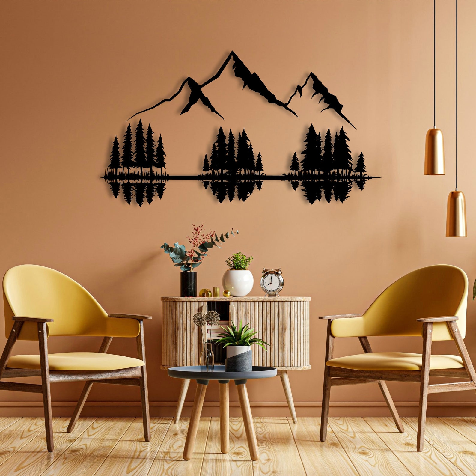 Metal Mountain Wall Decor, Large Wall Art Mountain, Forest and Mountain ...