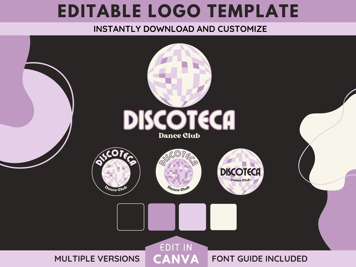 Retro Logo Template for Canva Editable Disco Logo DIY Purple Hip Modern ...