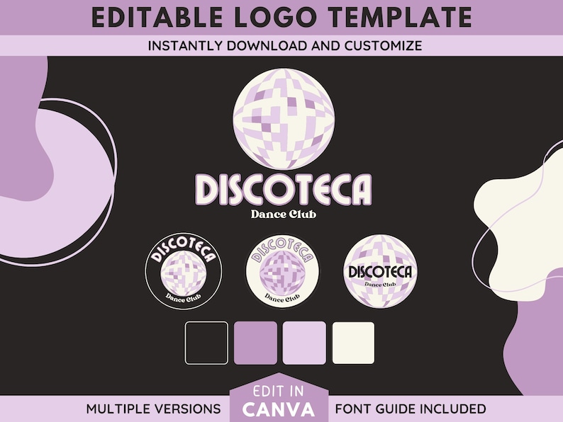 Retro Disco Logo Template: Editable Purple Bar Brand Guide (canva) - Etsy