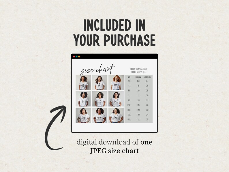 Bella Canvas 3001 Size Chart BC3001 Sizing Guide Plus Size Inclusive ...