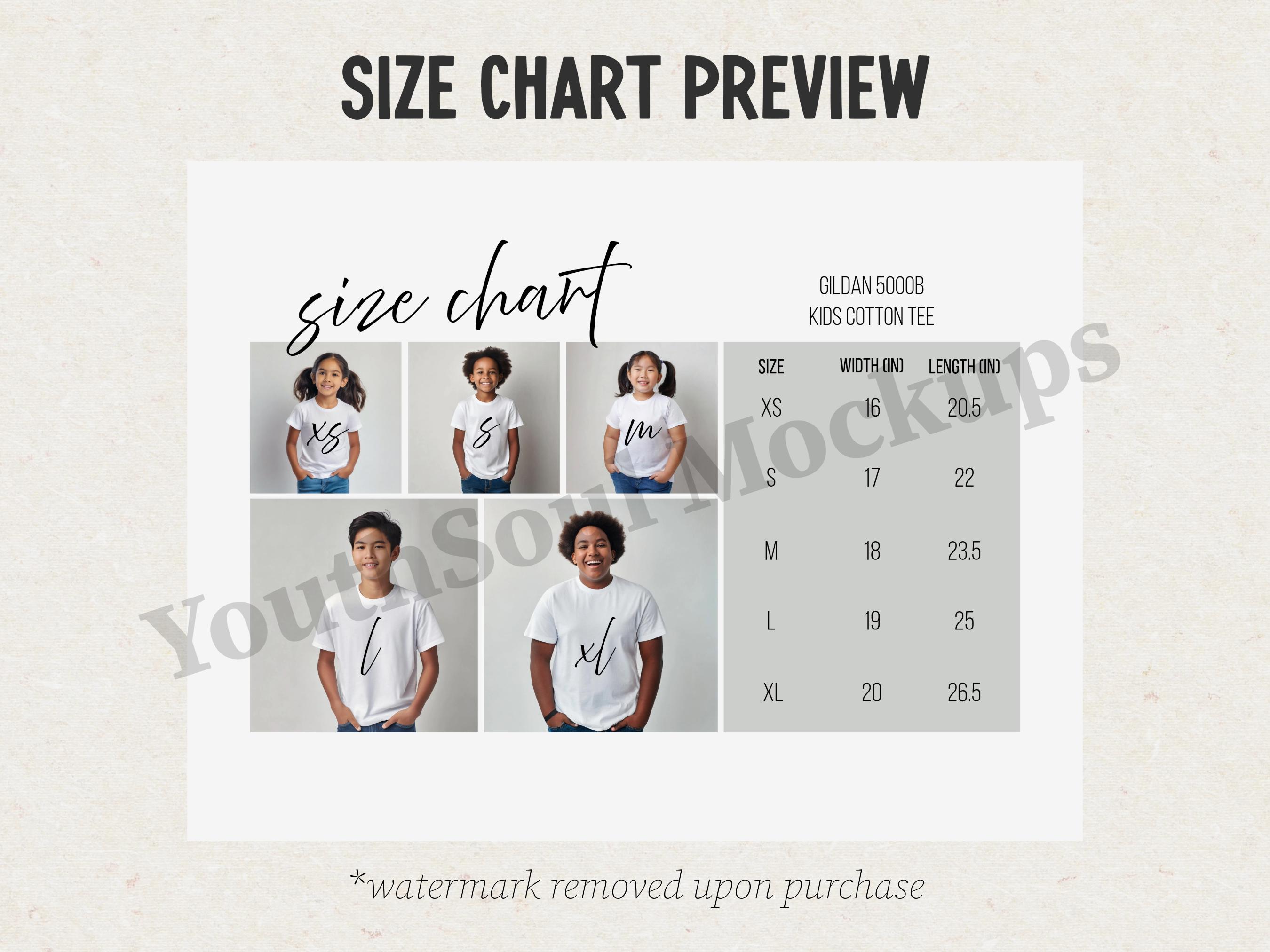 Gildan 5000B Size Chart Sizing Guide Youth/kids Unisex T-shirts Diverse ...