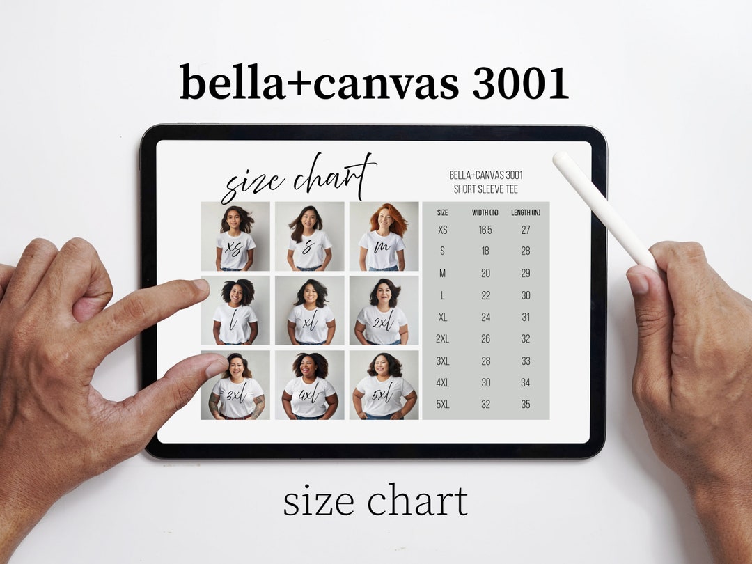 Bella Canvas 3001 Size Chart BC3001 Sizing Guide Plus Size Inclusive ...