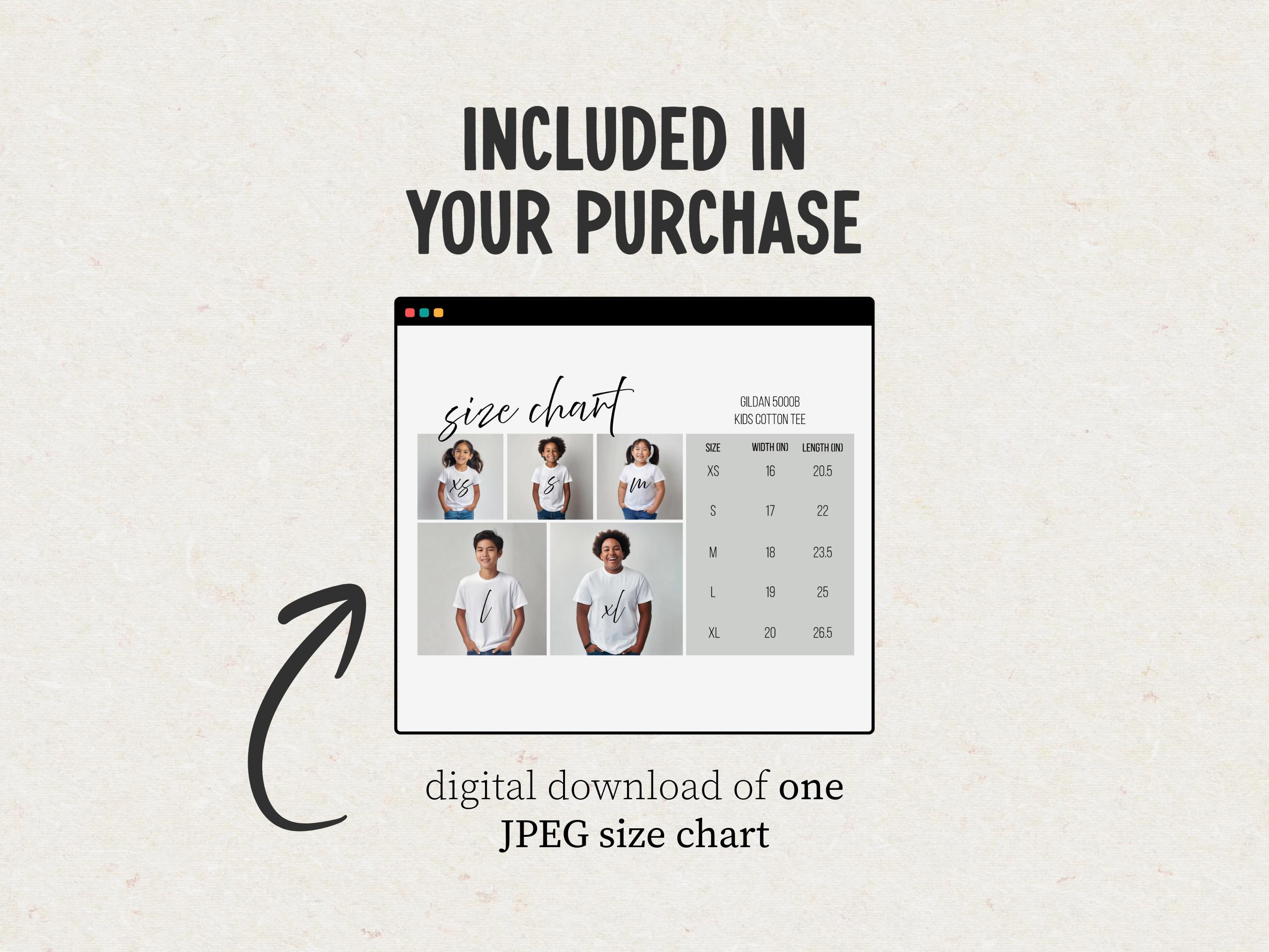 Gildan 5000B Size Chart | Sizing Guide Youth/kids Unisex T-shirts ...