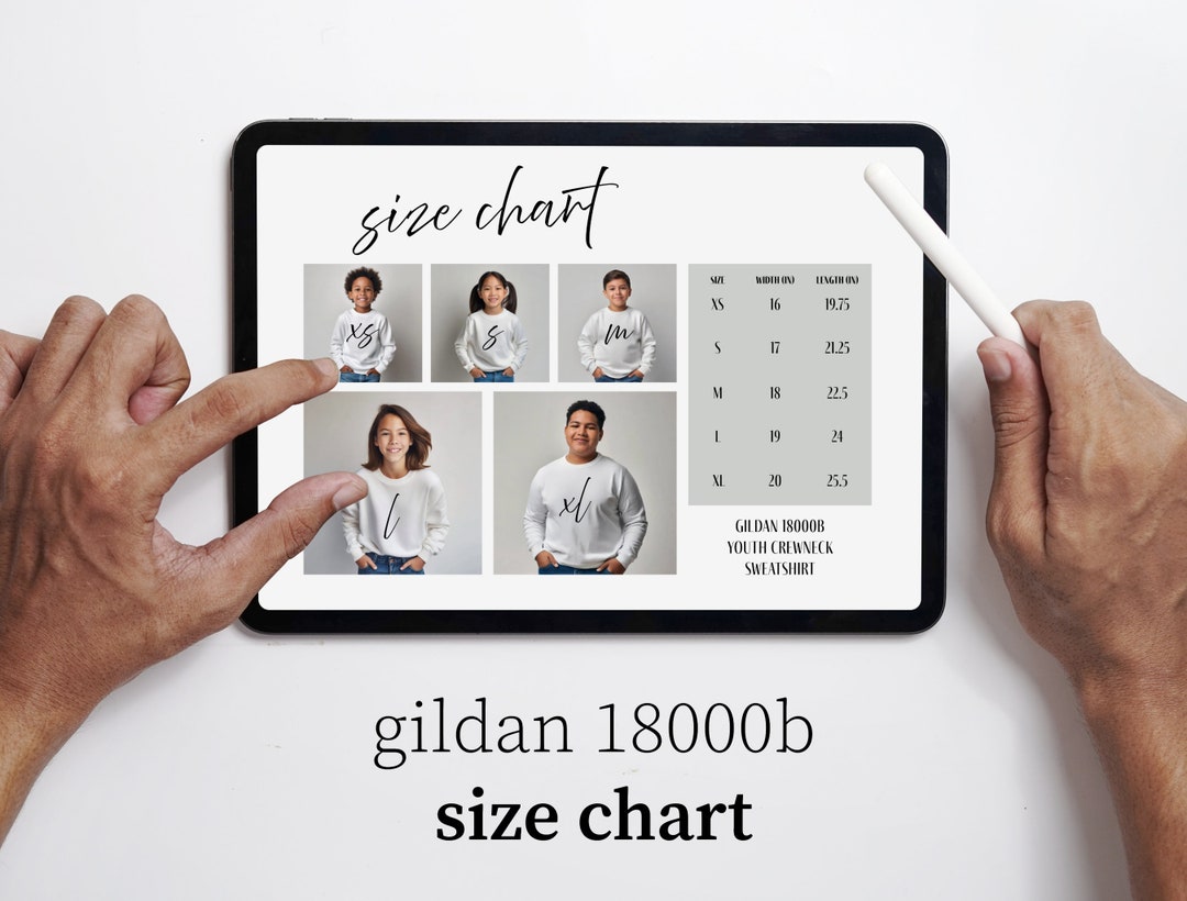 Gildan 18000B Size Chart Sizing Guide for Youth/kids Unisex Crewneck ...