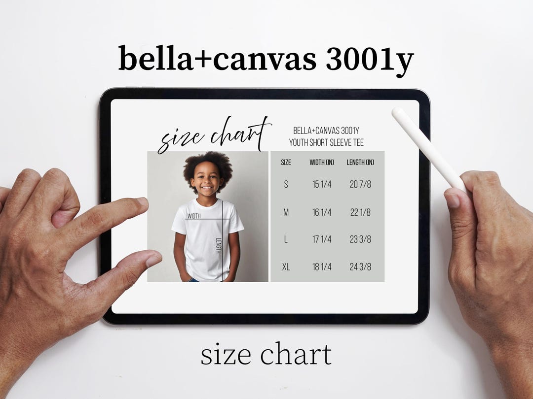 Bella Canvas 3001Y Size Chart BC3001Y Sizing Guide Youth Short Sleeve T ...