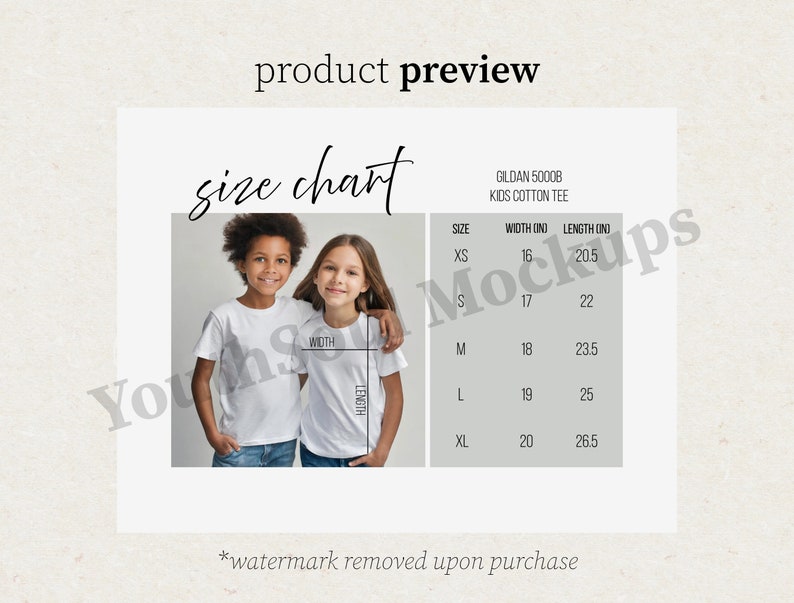 Gildan 5000B Size Chart Sizing Guide for Youth Unisex T-shirts Diverse ...
