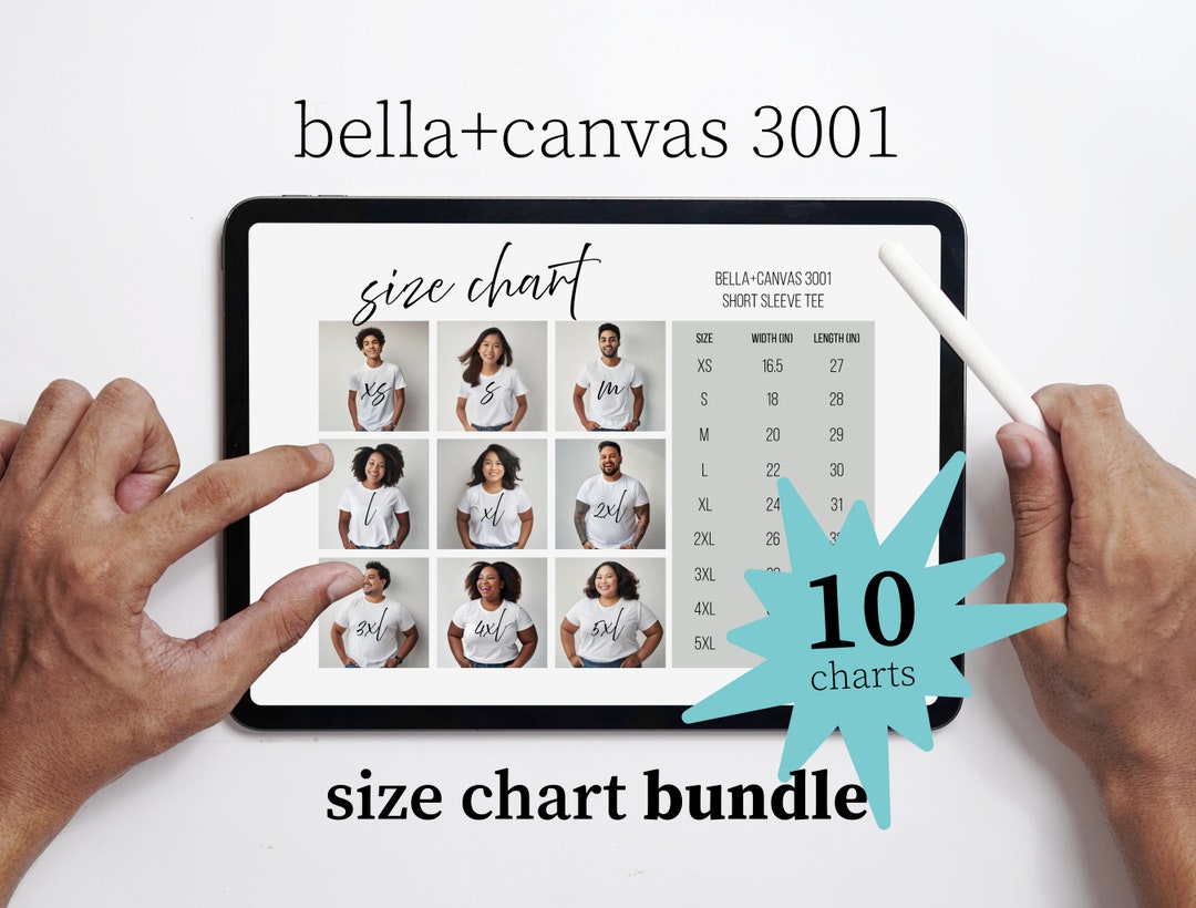 10 Bella Canvas 3001 Size Charts Sizing Guides for Females, Males ...