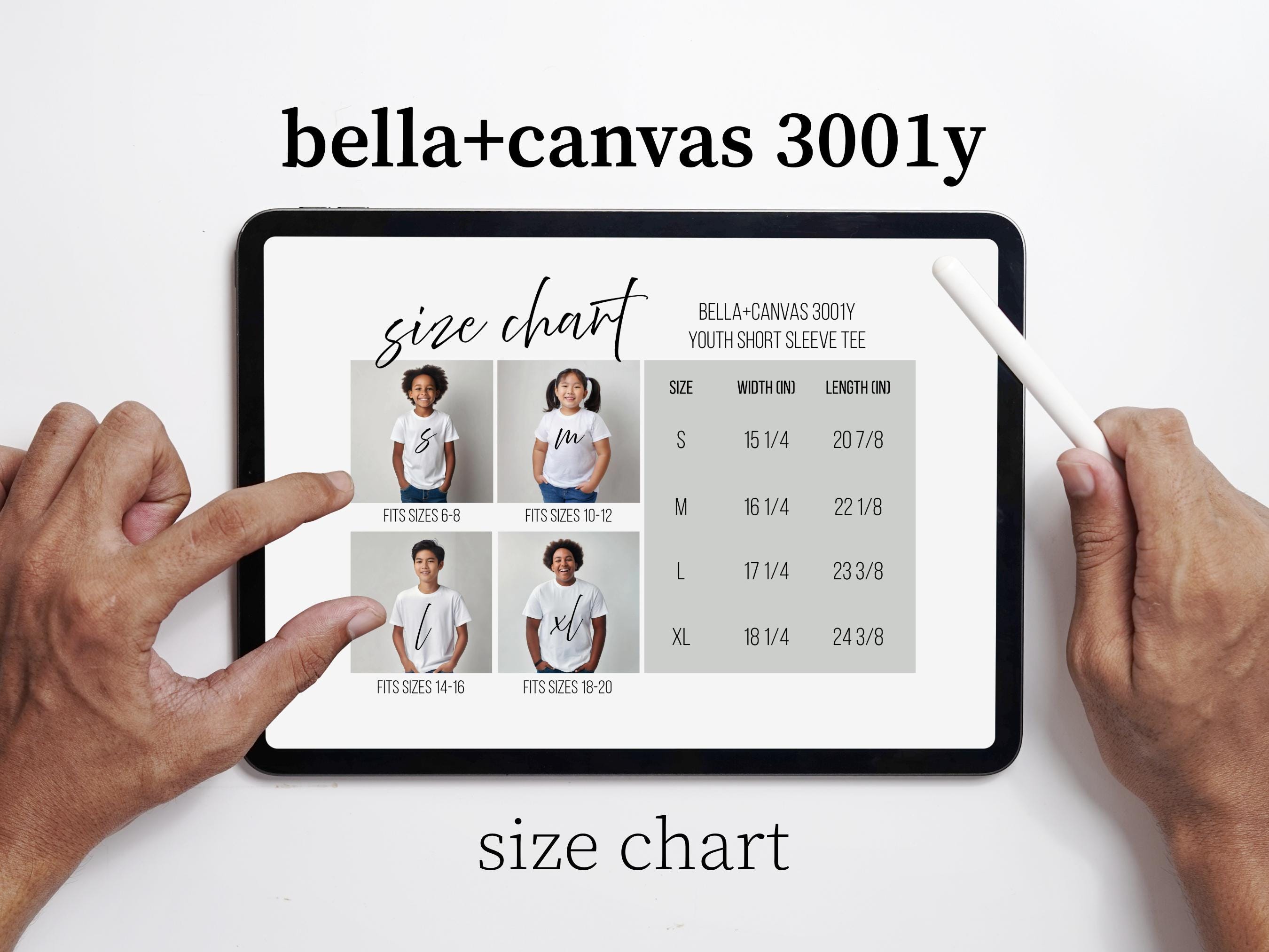 Bella + Canvas 3001Y Size Chart | Sizing Guide for Youth T-shirts ...