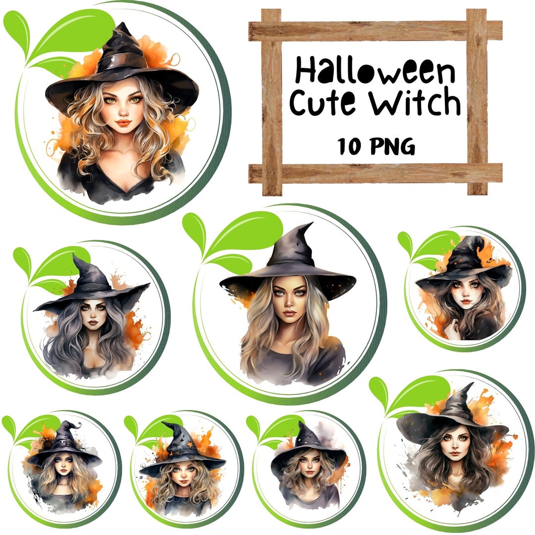 Halloween Cute Witch Clipart PNG Bundle Transparent - Etsy
