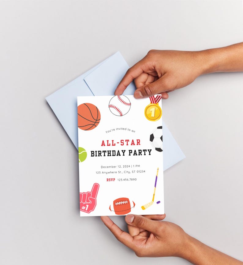 Kids Sports All-star Birthday Invitation Template, Football, Soccer ...