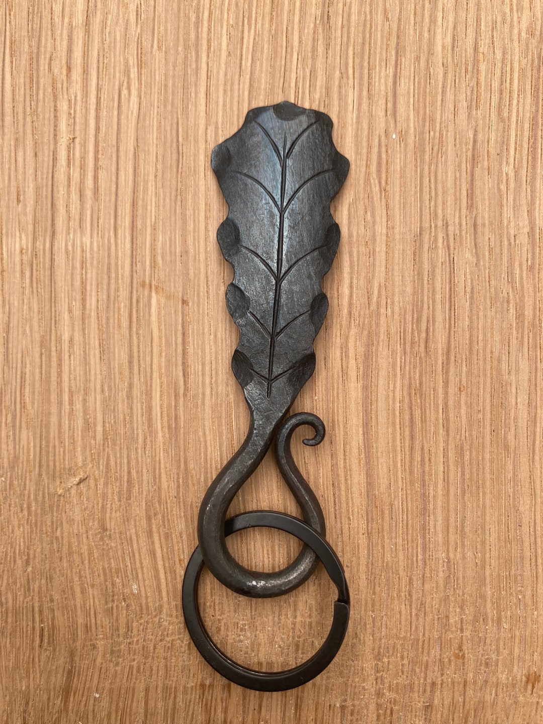 Hand Forged Oak Leaf Keyring - Etsy