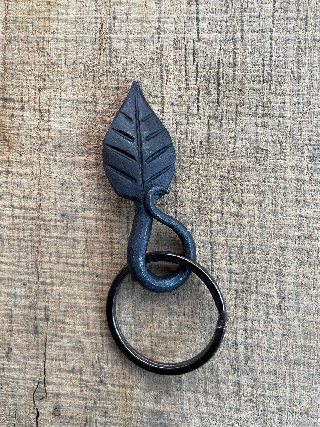 Hand Forged Metal Leaf Keyring - Etsy