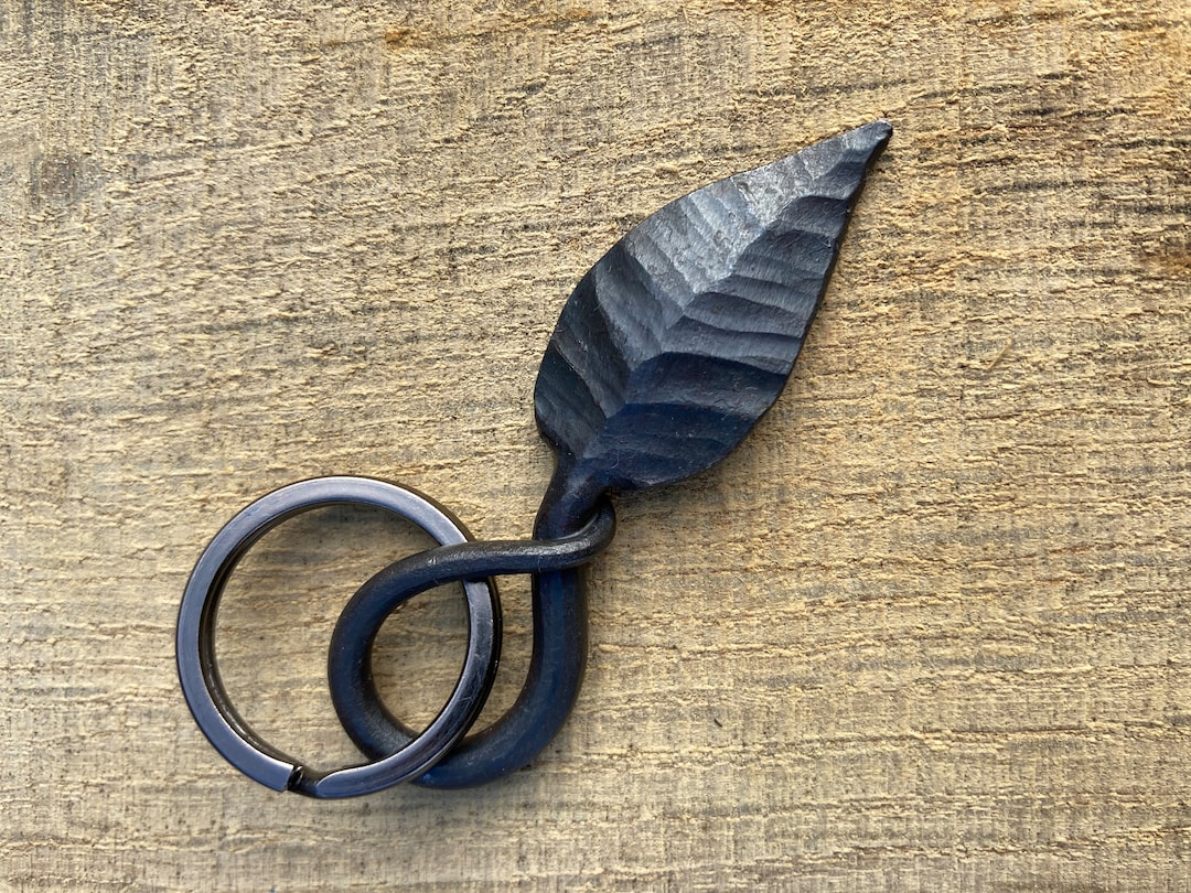Hand Forged Metal Leaf Keyring - Etsy
