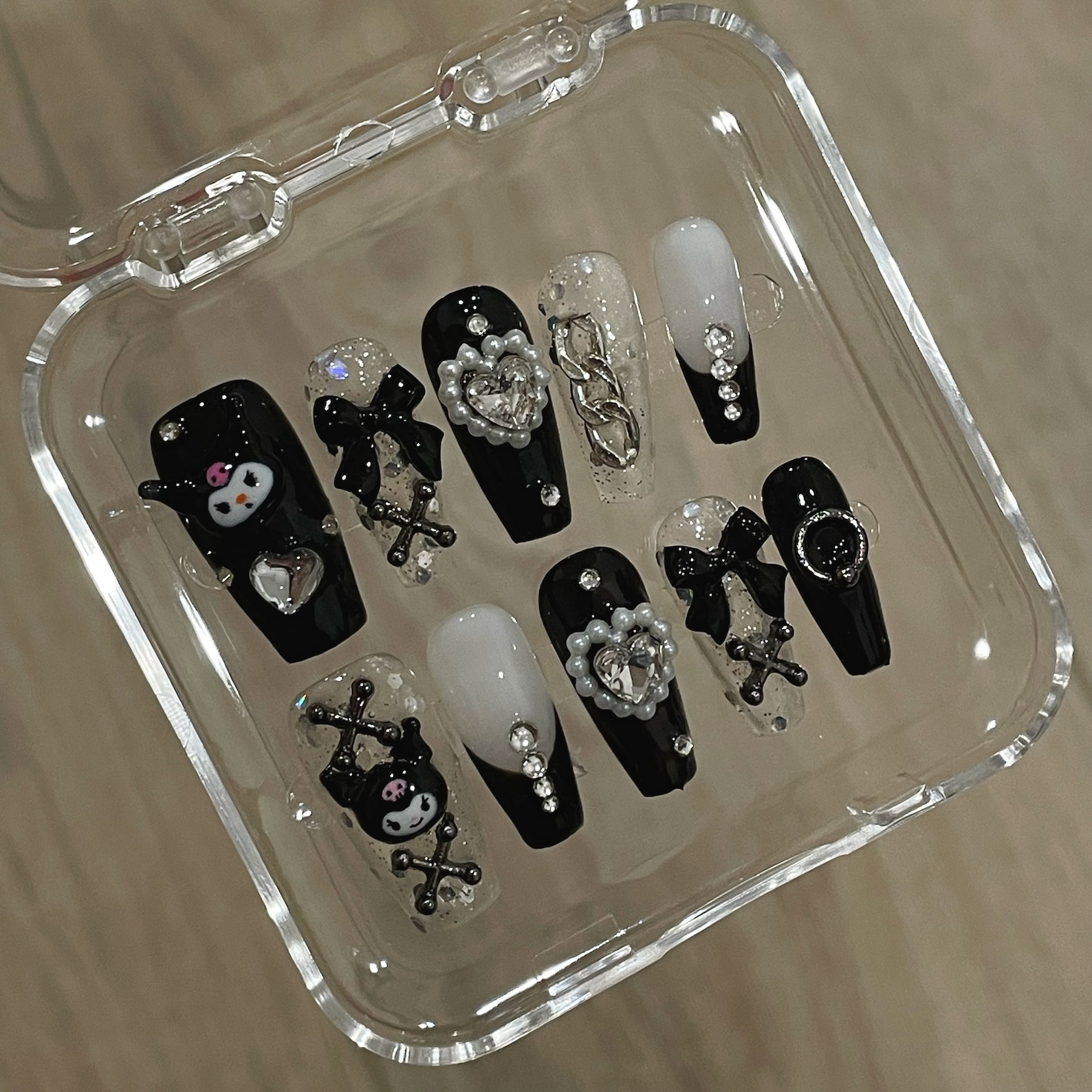 Long Black Kuromi Nails Kuromi Nails Art Kuromi Press on Nails Anime ...