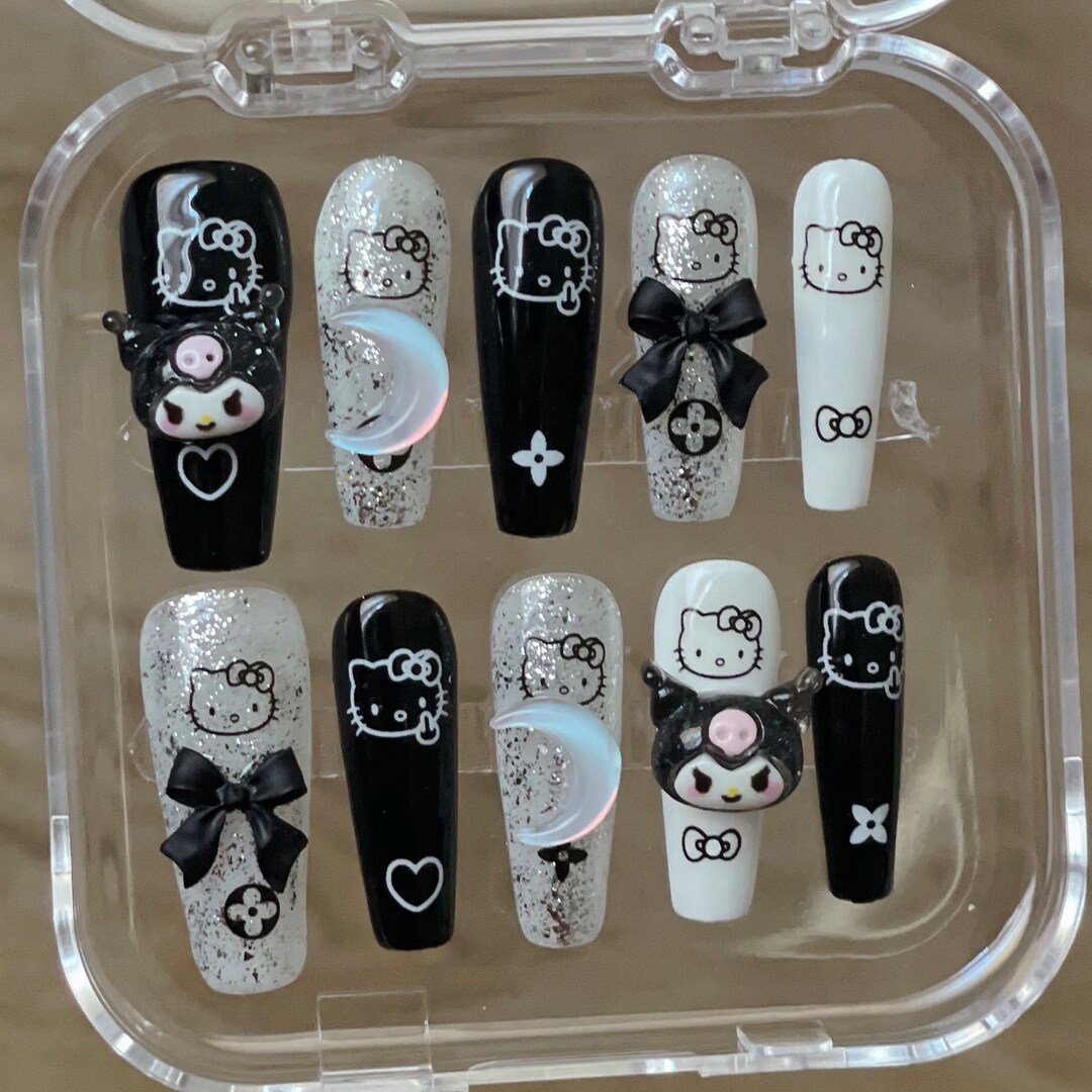 Long Coffin Black Kuromi Nails Kuromi Nails Art Kuromi Hello Kitty ...