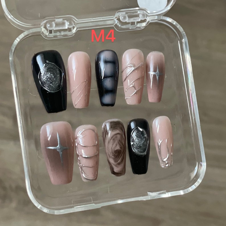 Medium Length Coffin Nails Chrome Y2K Rhinestone Charms Nails ...