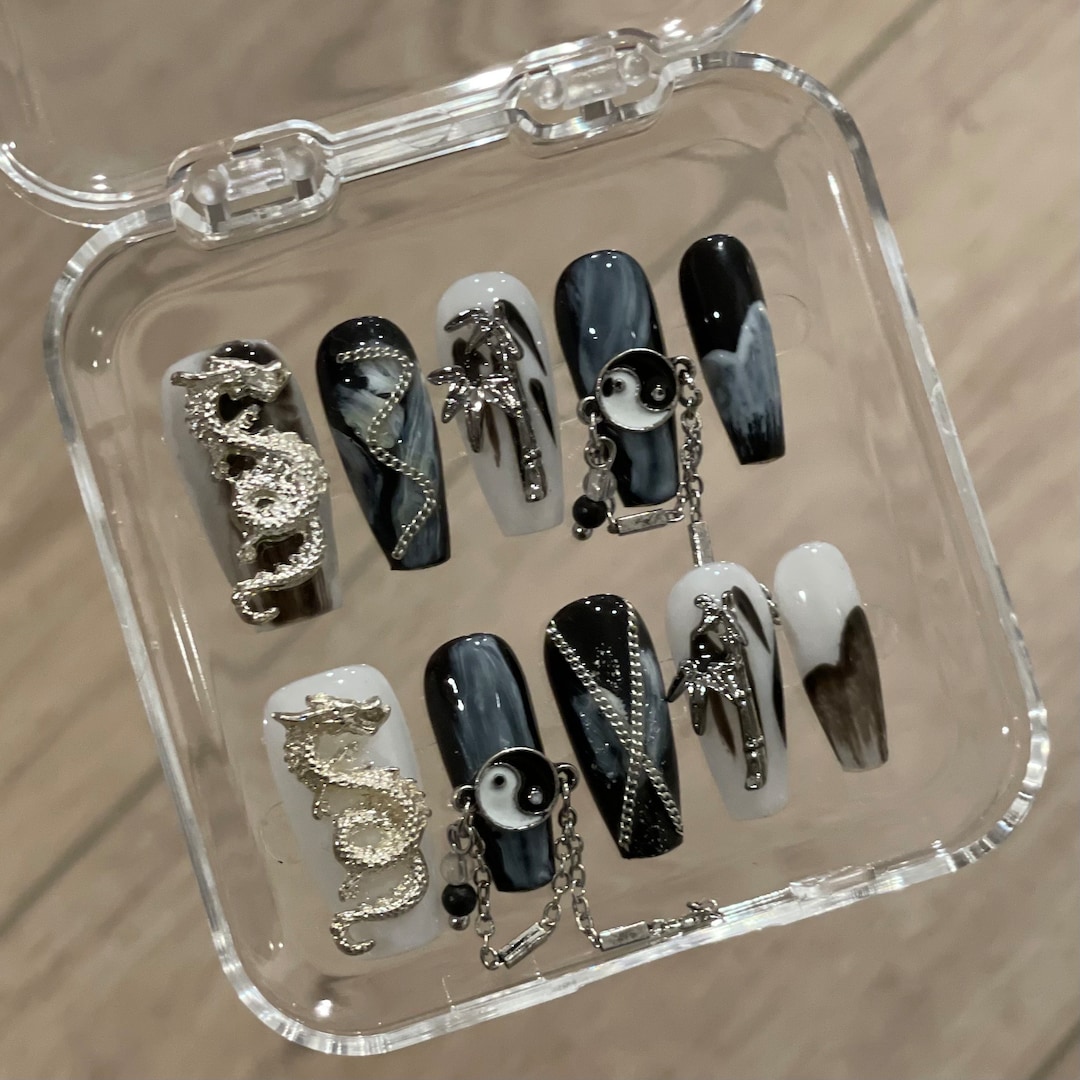 Long Coffin Nails Goth Nails Taoism Nails Bamboo Bahia Map Chinese ...