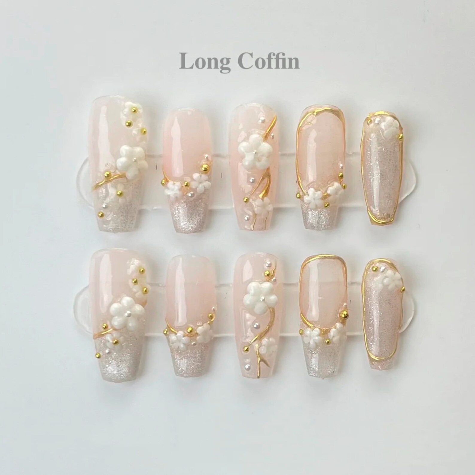 Coffin Nails Flowers Nails Kawaii Cat Eye Nails Cherry Blossom Nails - Etsy