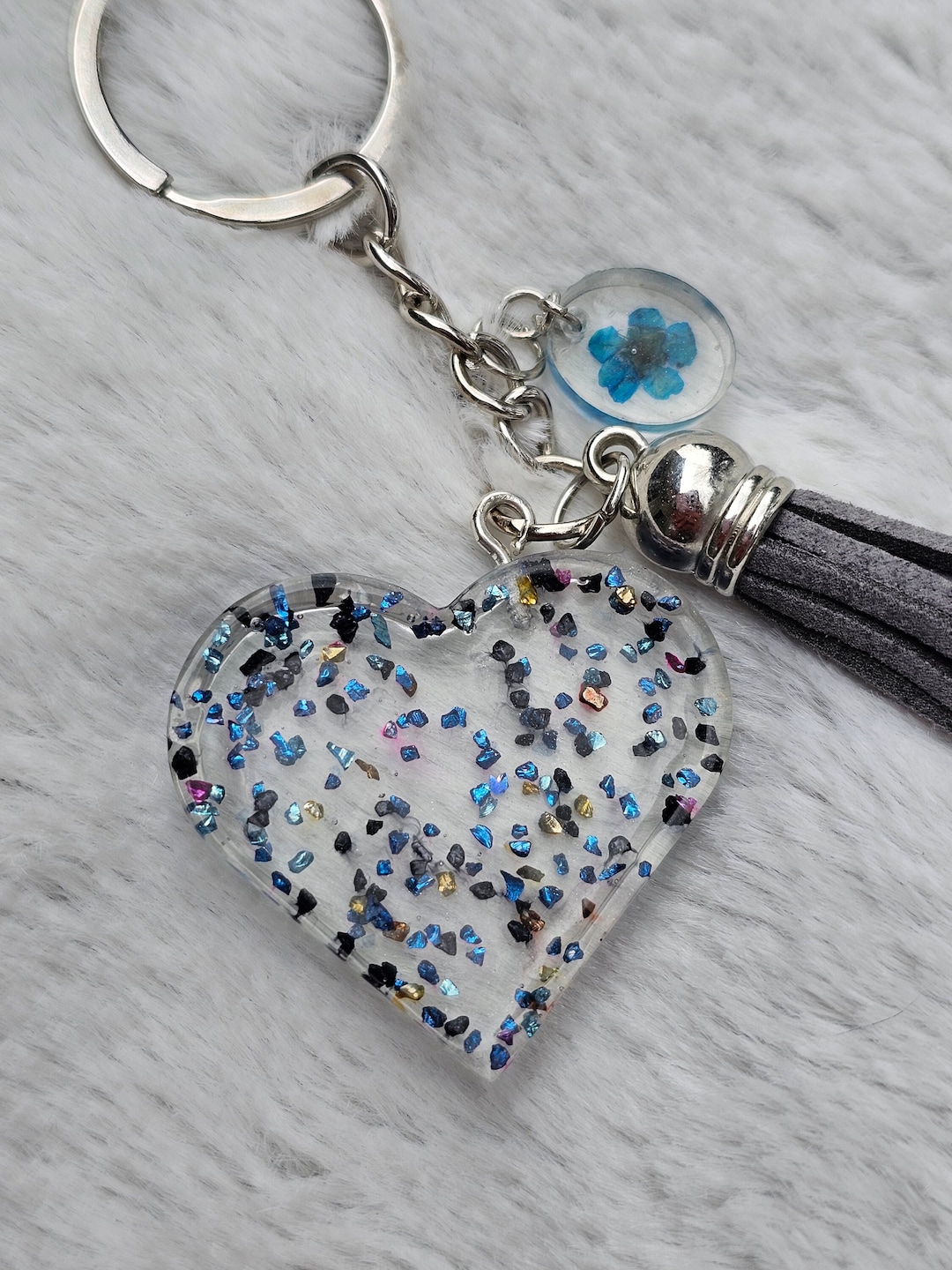 Handmade Resin Heart Keychain With Tassel and Dried Flower Charm - Etsy