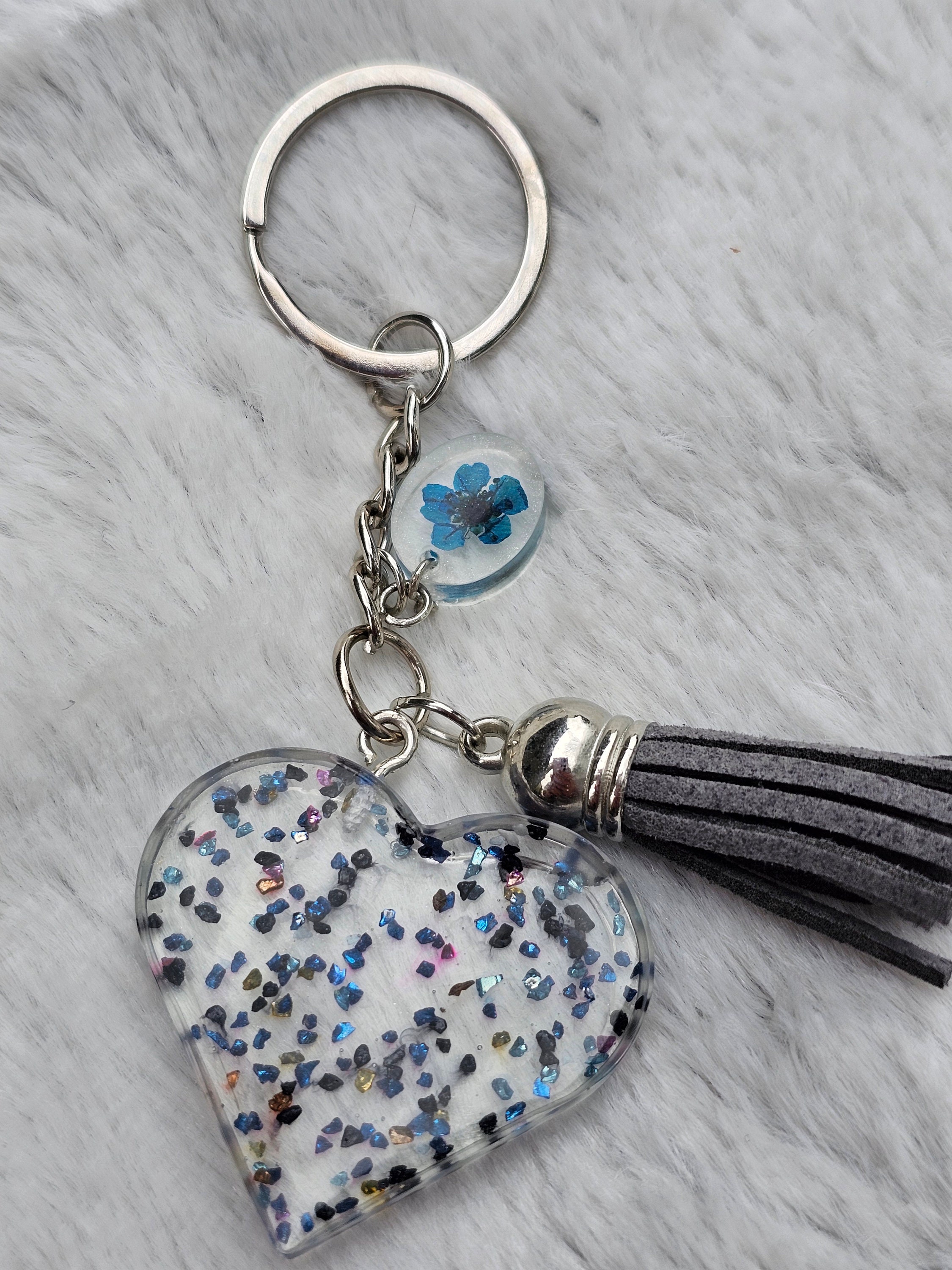 Handmade Resin Heart Keychain With Tassel and Dried Flower Charm - Etsy
