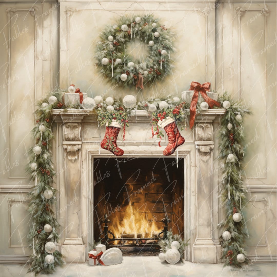 Vintage Christmas Fireplace Print - Etsy