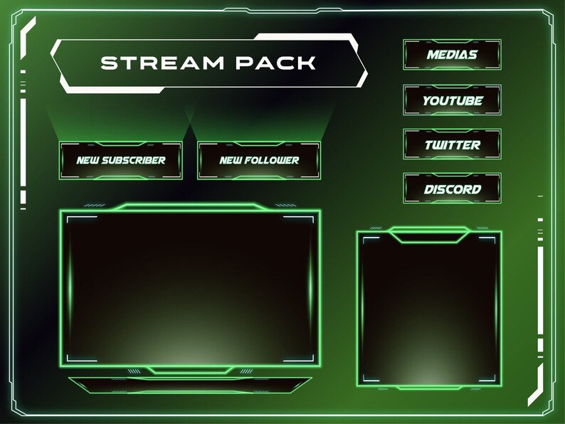 Twitch Stream Package Green Overlay Package Overlay Stream Pack Static ...