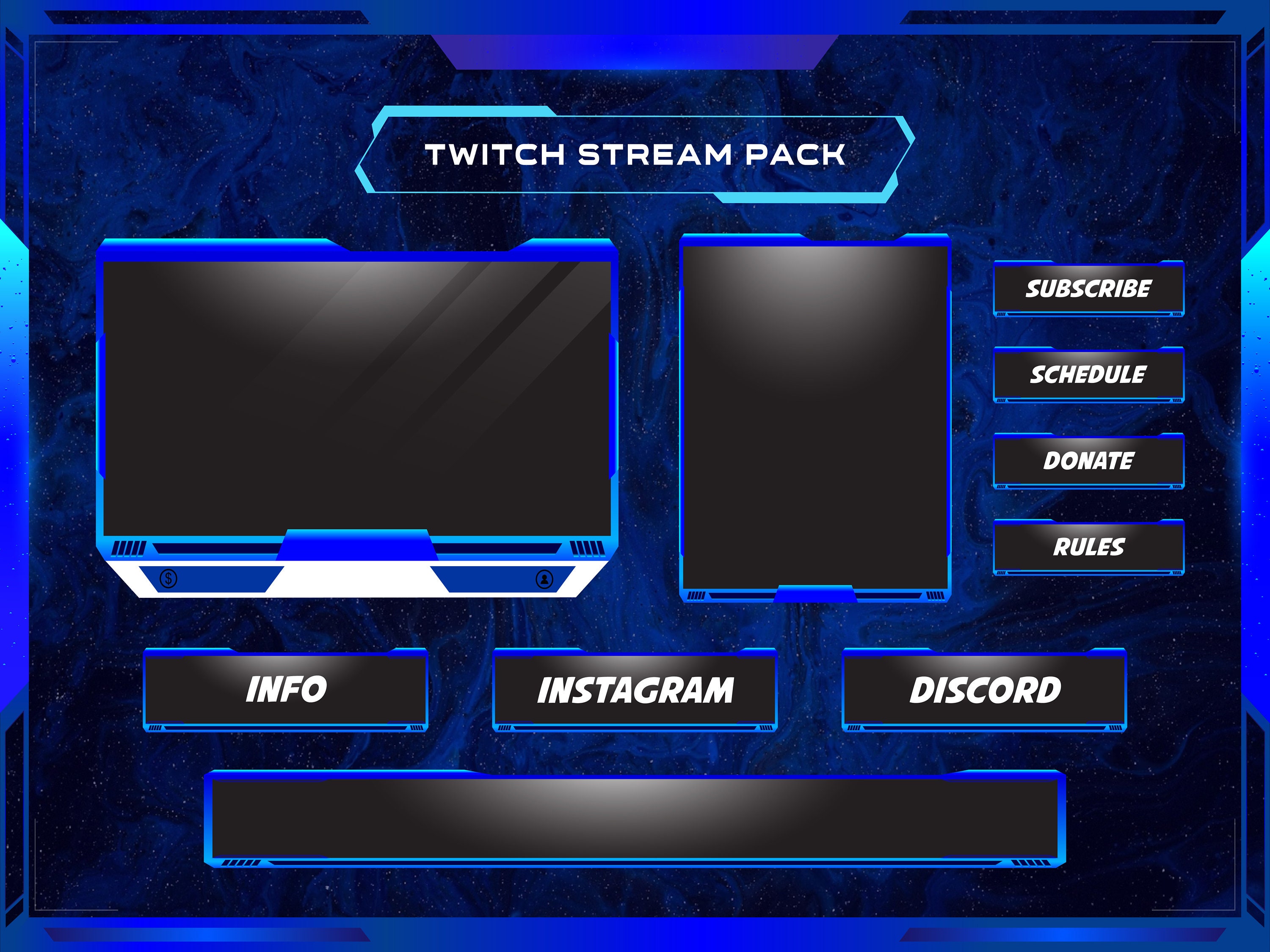 Blue Overlay Package Blue Static Stream Overlay Pack Blue Twitch Static ...